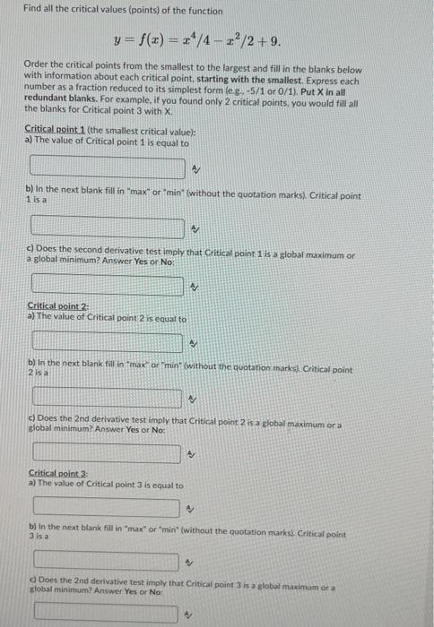 Solved Find all the critical values (points) of the function | Chegg.com