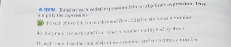 Solved ALGEBRA Translate each verbal expression into an | Chegg.com