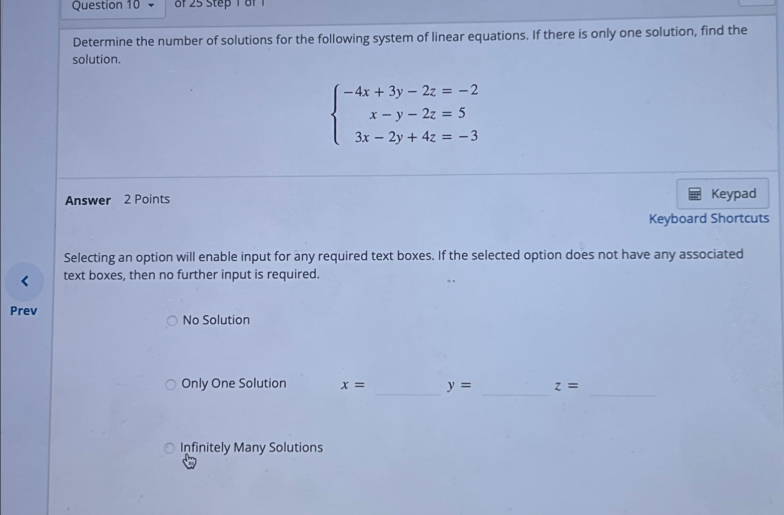 Solved Determine the number of solutions for the following | Chegg.com