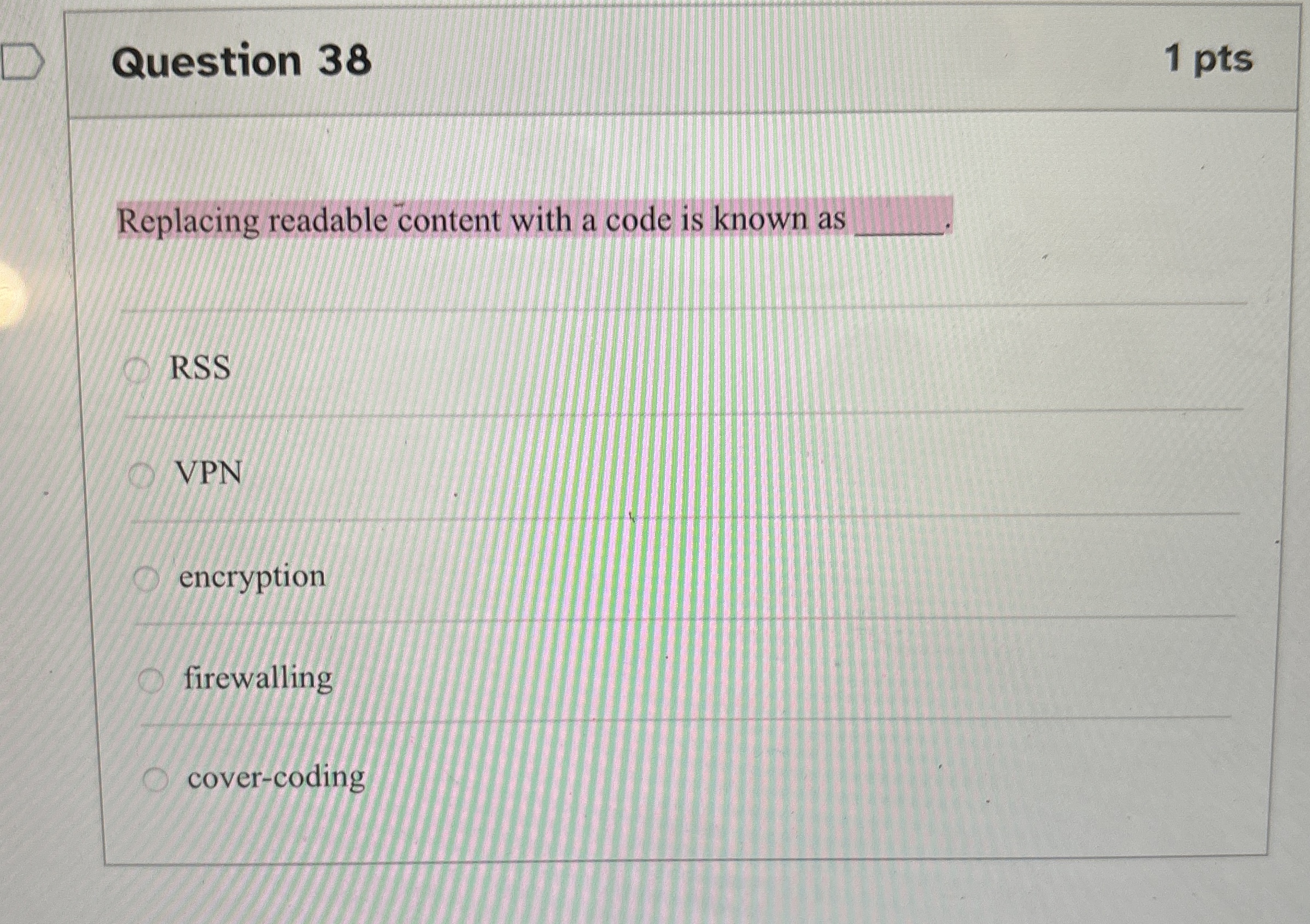 Solved Question 38Replacing readable content with a code is | Chegg.com
