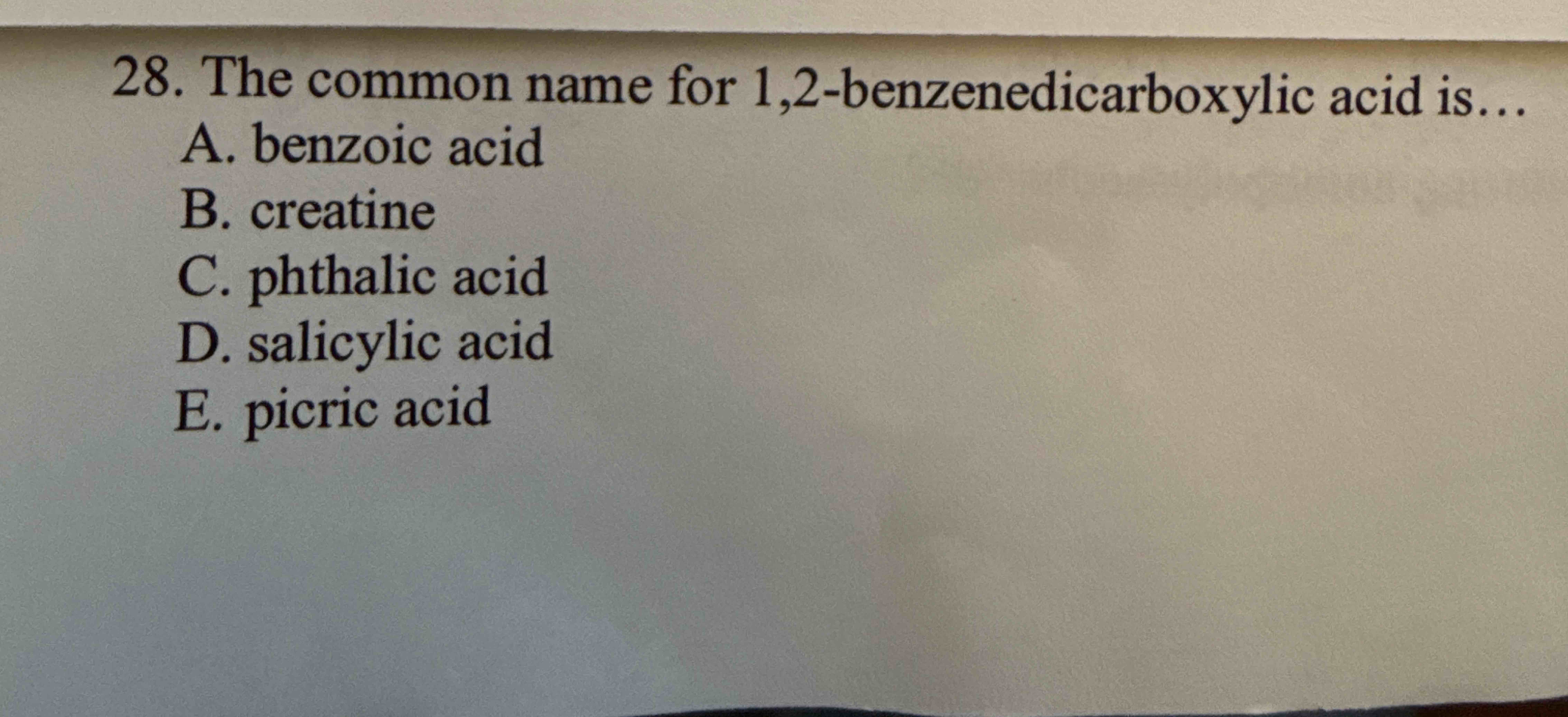 Solved The common name for 1,2-benzenedicarboxylic acid | Chegg.com
