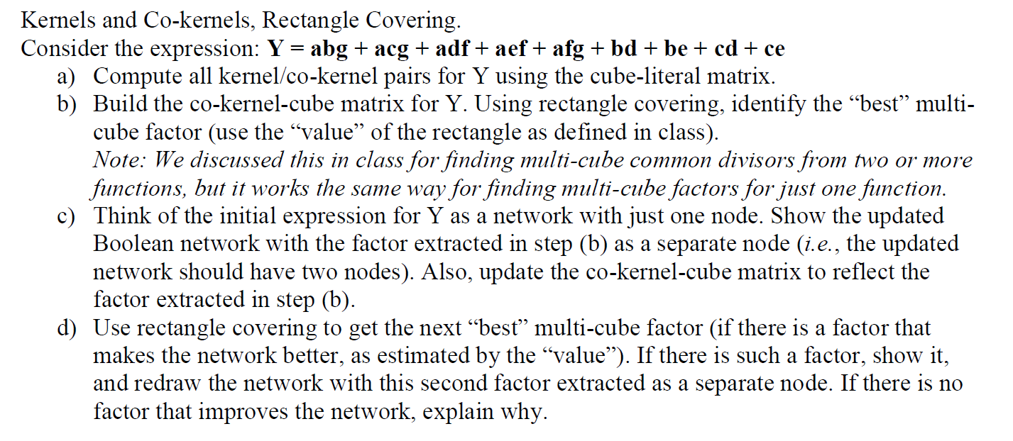Solved Kernels and Co-kernels, Rectangle Covering.Consider | Chegg.com