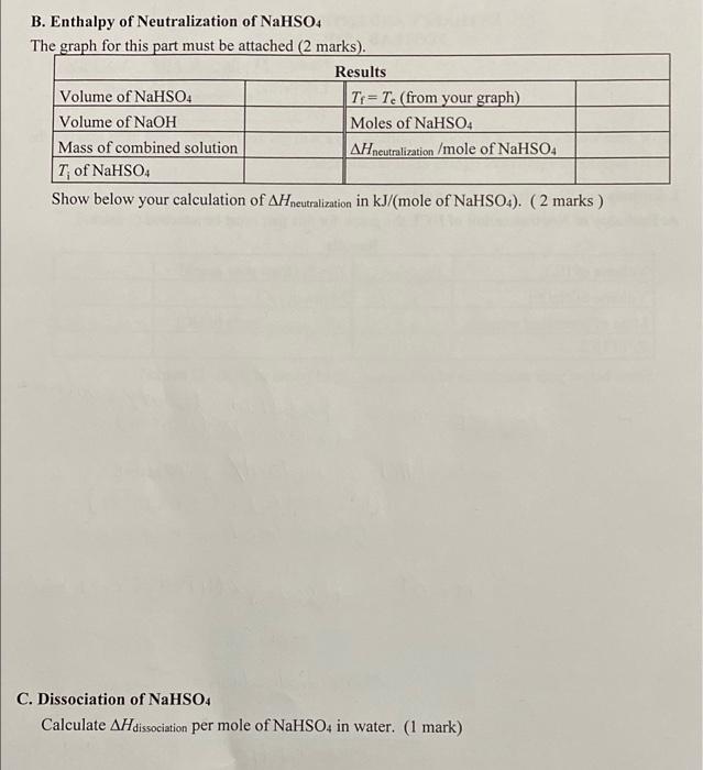 Solved B. Enthalpy of Neutralization of NaHSO4 The graph for | Chegg.com
