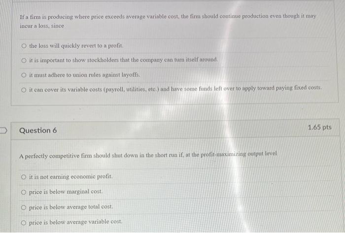 Solved If a firm is producing where price exceeds average | Chegg.com