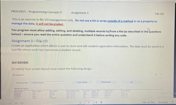 Prog1815 Programming Concepts Il Assignment 3 File 