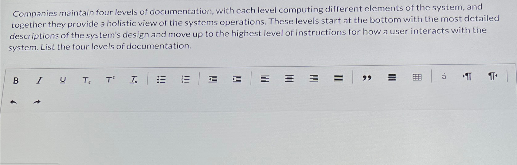 Solved Companies maintain four levels of documentation, with | Chegg.com