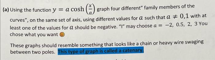 Solved (a) Using the function y=acosh(ax) graph four | Chegg.com
