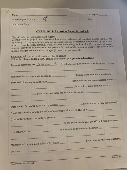 Solved /14 Name Laboratory Instructor - Lab Report Date Lab | Chegg.com