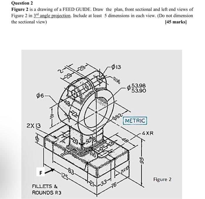 Solved Question 2Figure 2 is a drawing of a FEED GUIDE. Draw | Chegg.com