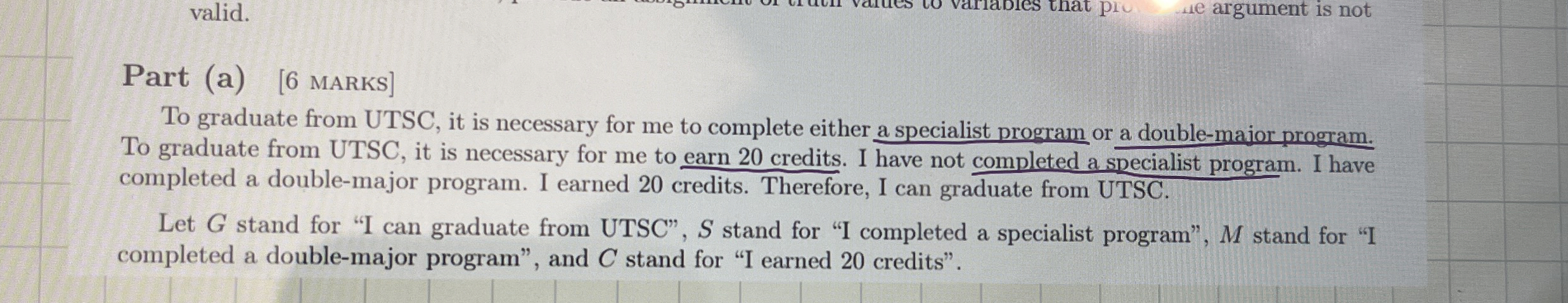 Solved Part (a) [6 ﻿marks]To graduate from UTSC, it is | Chegg.com
