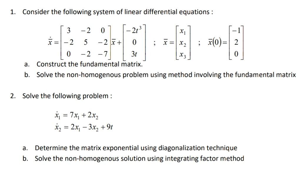 Solved 1. Consider the following system of linear | Chegg.com
