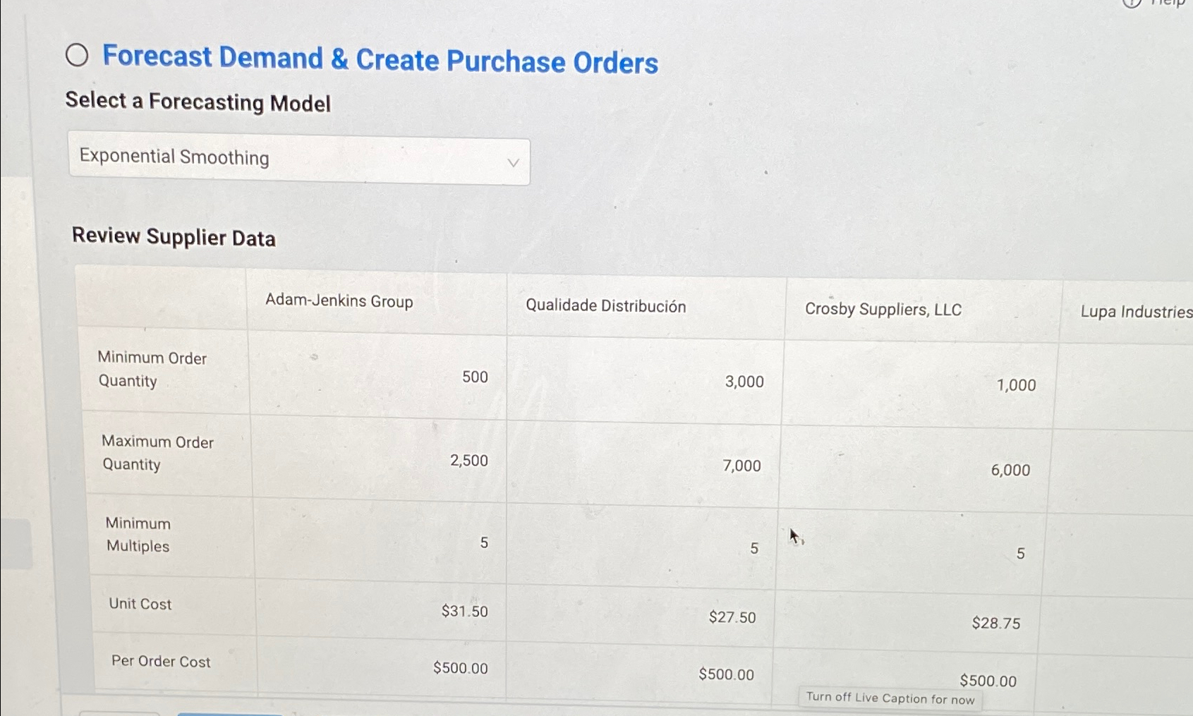Solved Forecast Demand & Create Purchase OrdersSelect a | Chegg.com