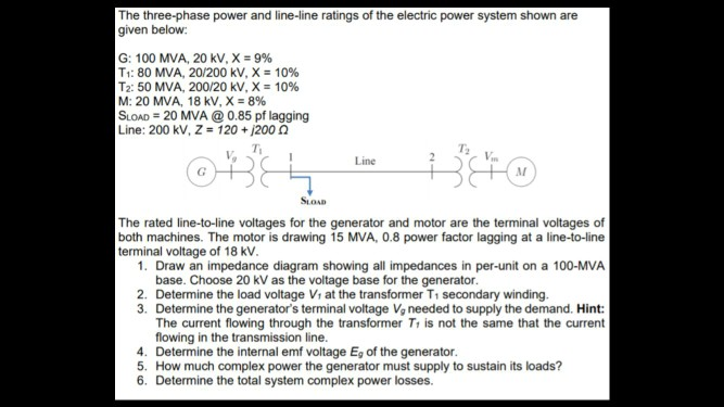 Solved The three-phase power and line-line ratings of the | Chegg.com