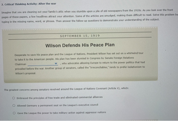 Solved 2. Critical Thinking Activity: After the war Imagine | Chegg.com