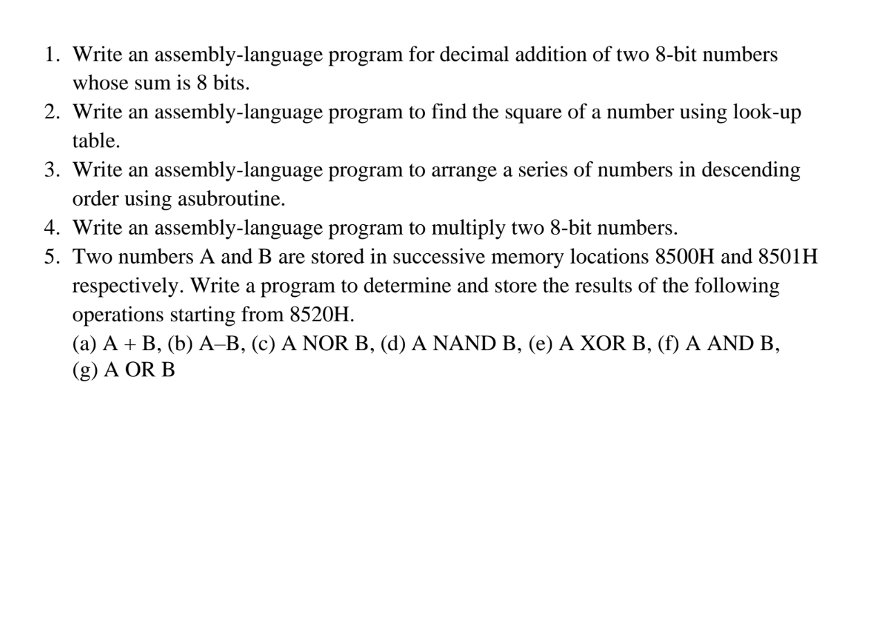 Solved Write an assembly-language program for decimal | Chegg.com