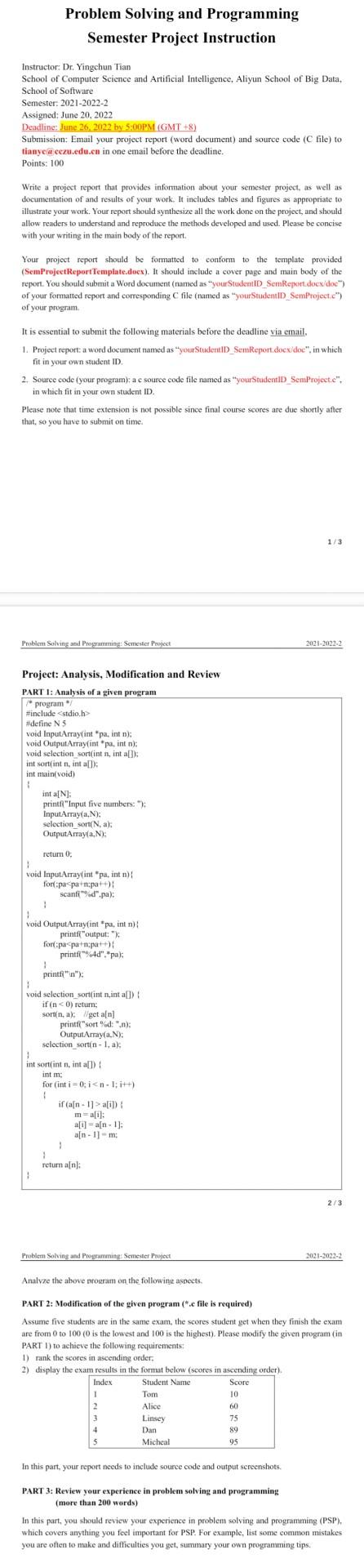 Problem Solving and Programming Semester Project | Chegg.com