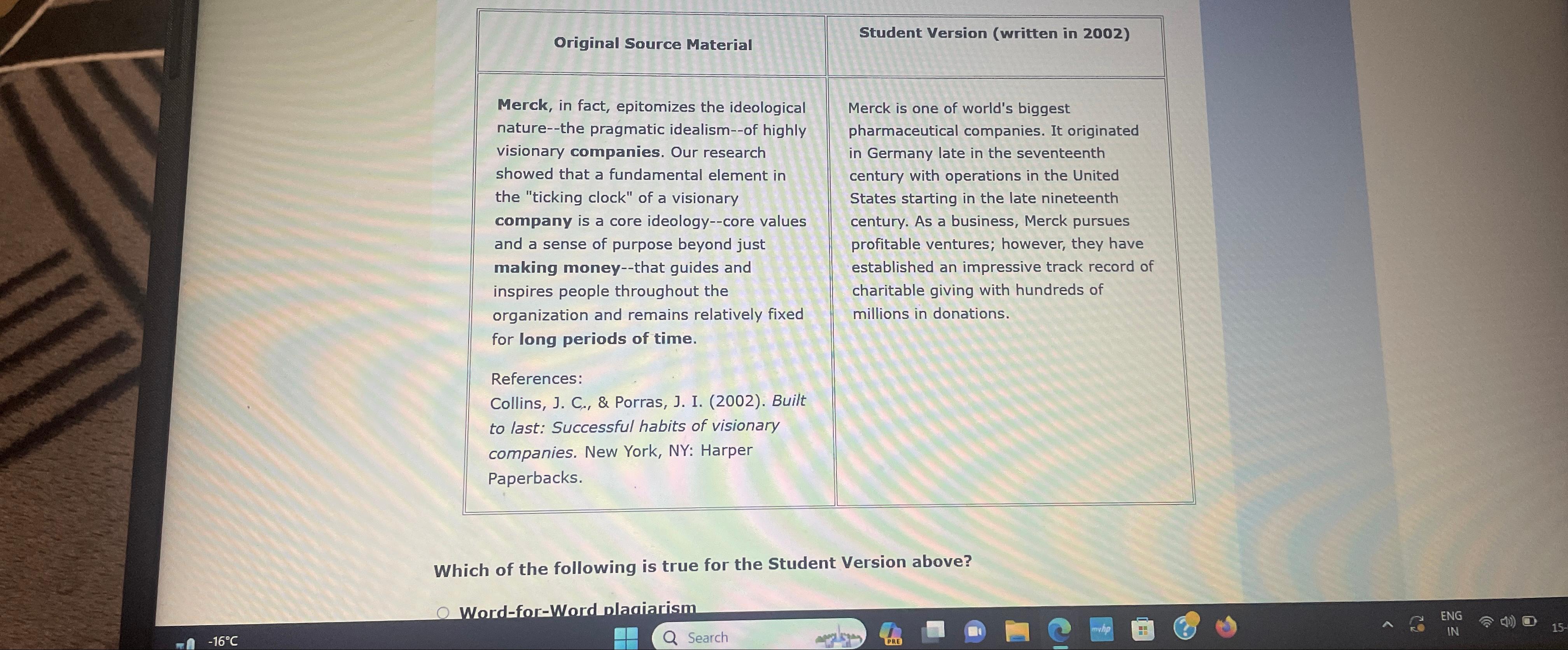 Solved \table[[Original Source Material,Student Version | Chegg.com