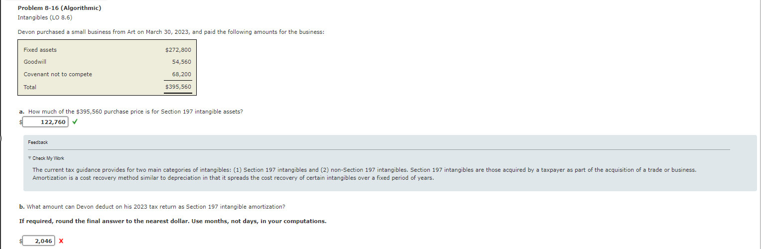 Solved Problem 8-16 (Algorithmic)Intangibles (LO 8.6)Devon | Chegg.com