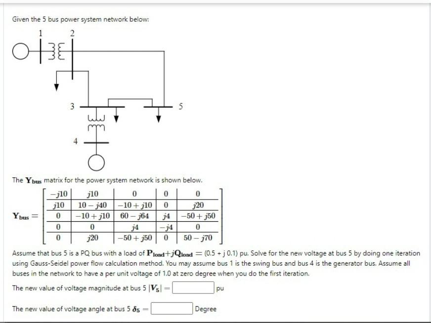 Given the 5 bus power system network below: 1 2 OTE 어 | Chegg.com