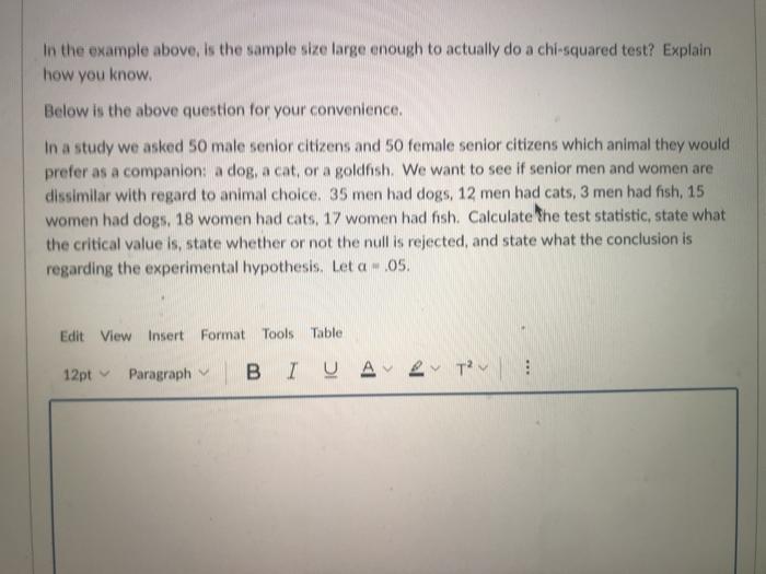 Solved In the example above, is the sample size large enough | Chegg.com