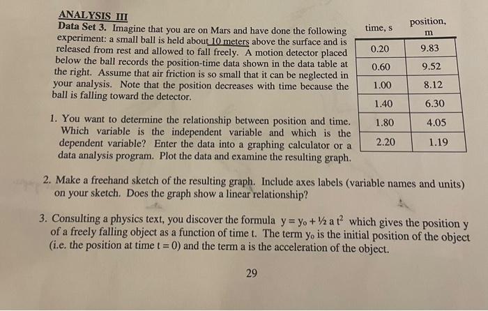 Solved ANALYSIS III Data Set 3. Imagine that you are on Mars | Chegg.com