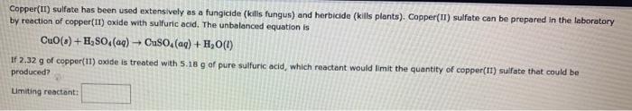 Solved by reaction of copper(II) oxide with sulfuric acid. | Chegg.com