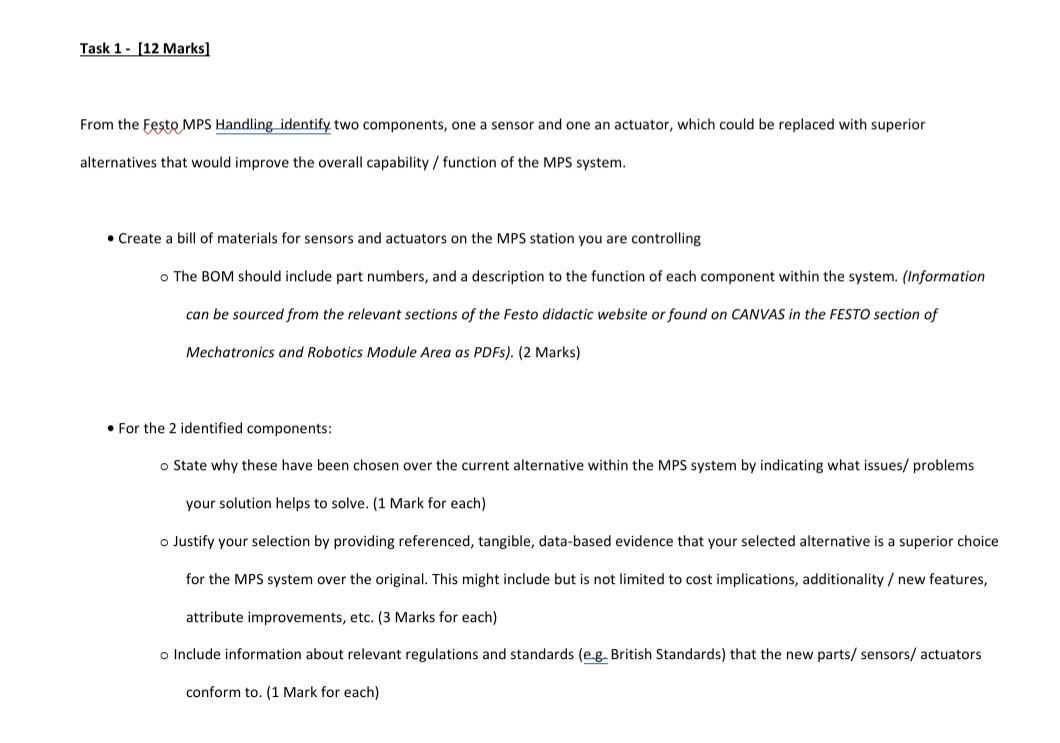 Solved From the Festo MPS Handling identify two components, | Chegg.com