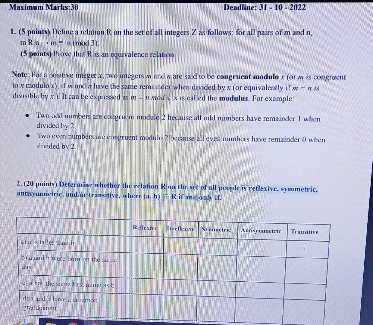 Solved 1. (5 points) Define a relation R on the set of all | Chegg.com
