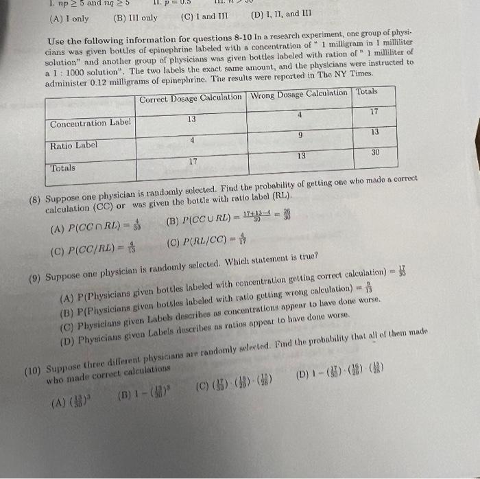 Solved (A) 1 only (B) 111 ouly (C) I and III (D) I, II, and | Chegg.com