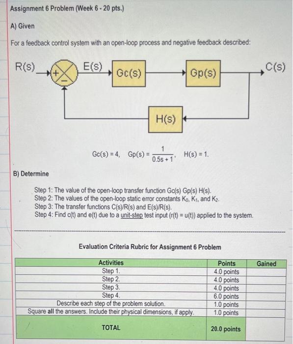 Solved Assignment 6 Problem (Week 6−20 pts.) A) Given For a | Chegg.com