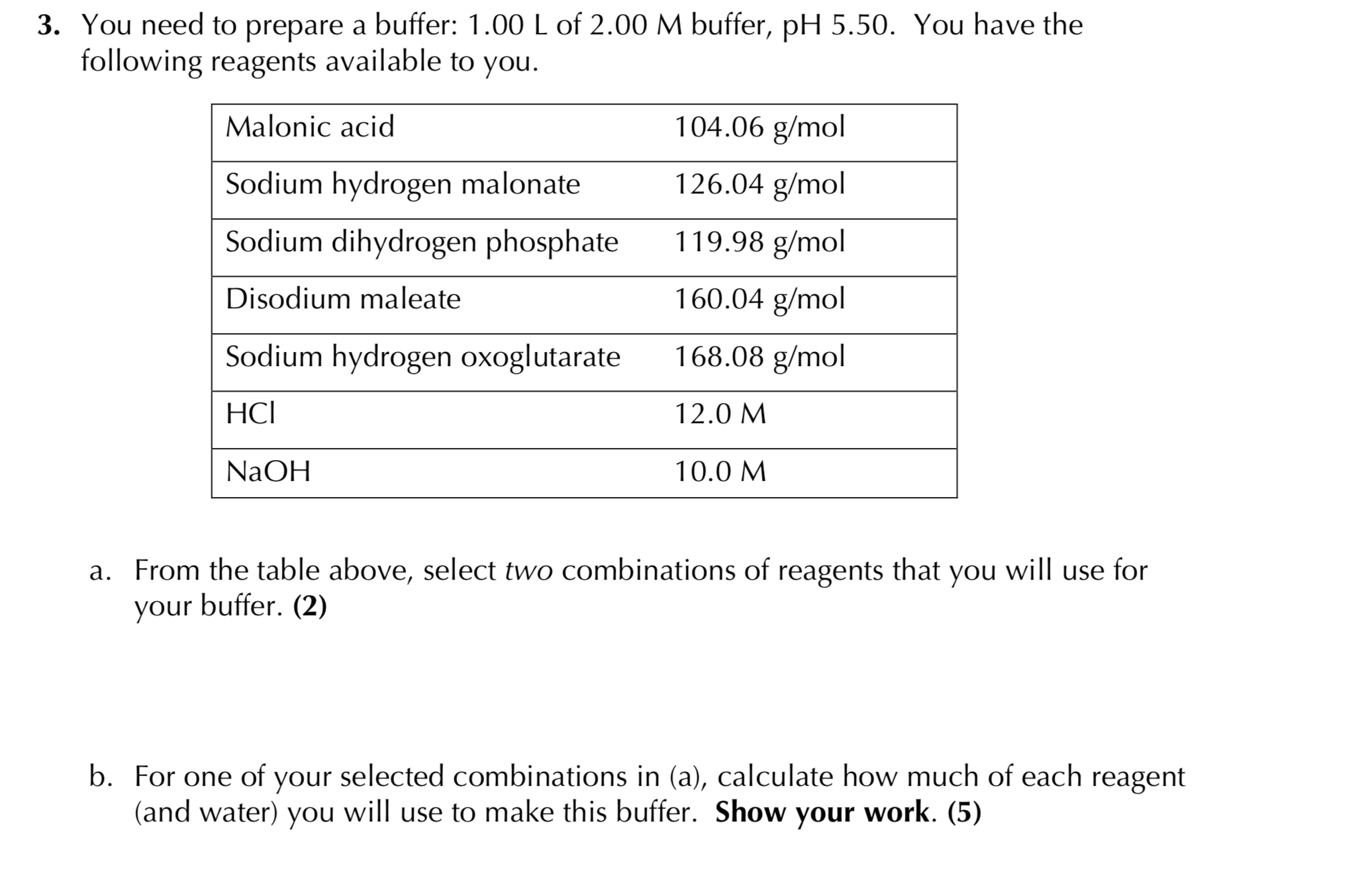 Solved You need to prepare a buffer: 1.00 ﻿L of 2.00 ﻿M | Chegg.com