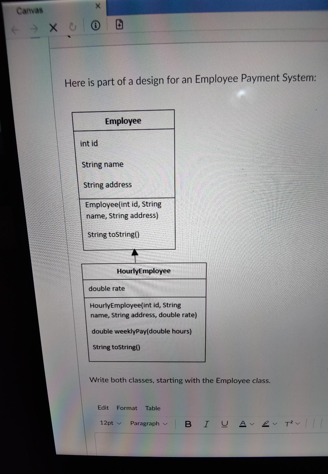 Solved Canvas XO Here is part of a design for an Employee | Chegg.com