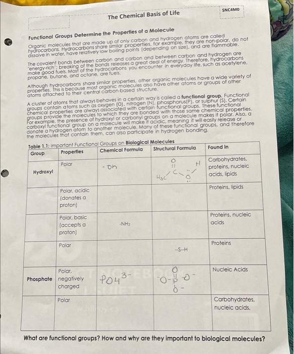 Solved Functional Groups Determine the Properties of a | Chegg.com