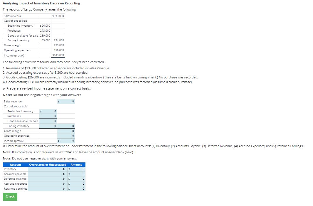 Solved Analyzing Impact of Inventory Errors on ReportingThe | Chegg.com
