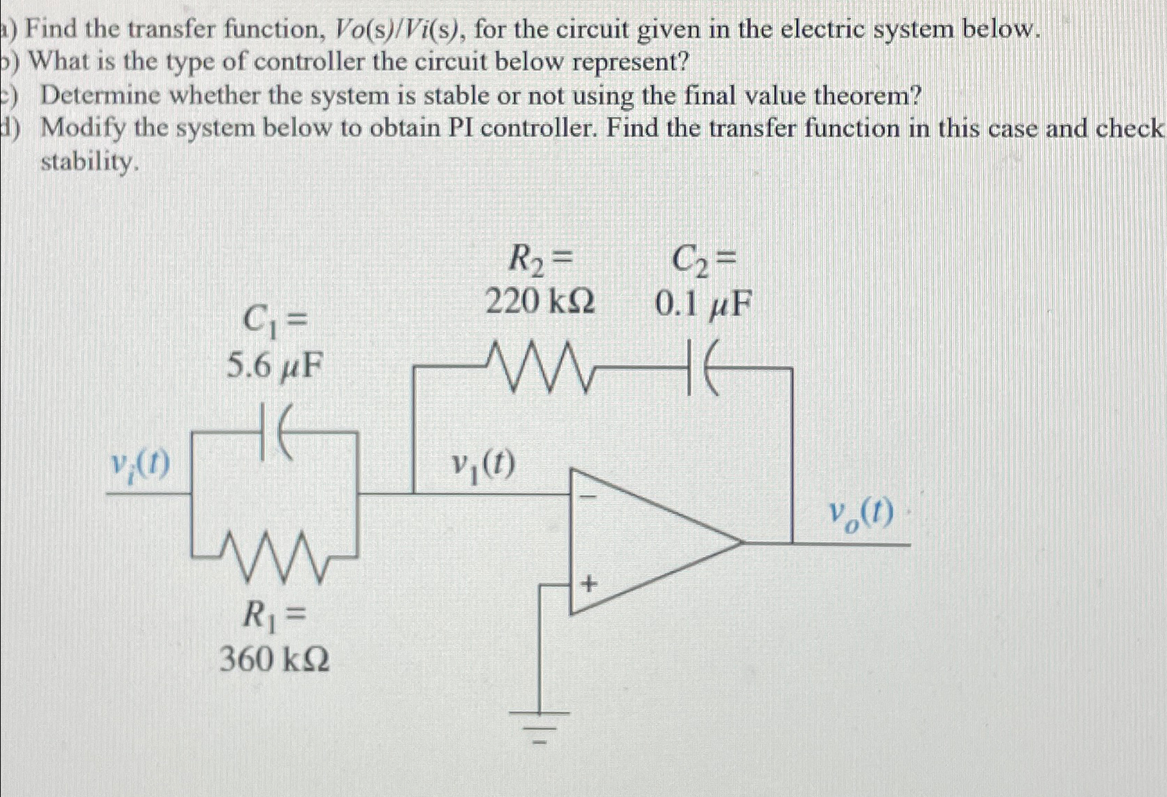 Solved a) ﻿Find the transfer function, VOsVi(s), ﻿for the | Chegg.com