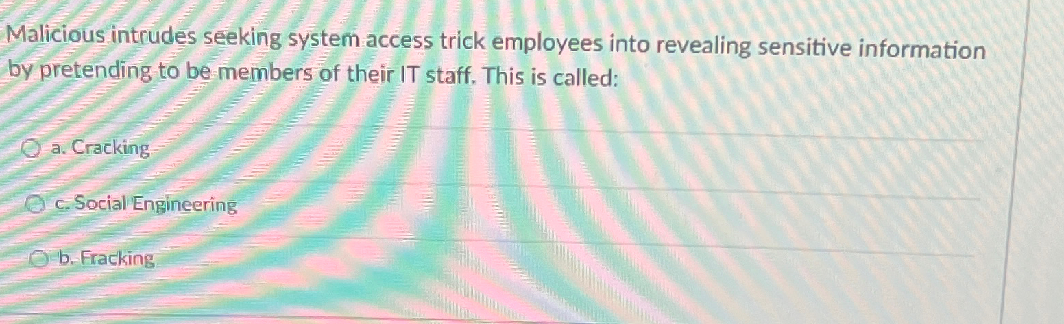 Solved Malicious intrudes seeking system access trick | Chegg.com