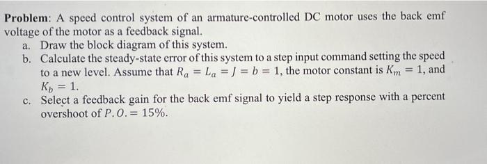 Solved Problem: A speed control system of an | Chegg.com