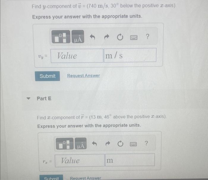Solved Find x-component of v=(740 m/s,30∘ below the positive | Chegg.com