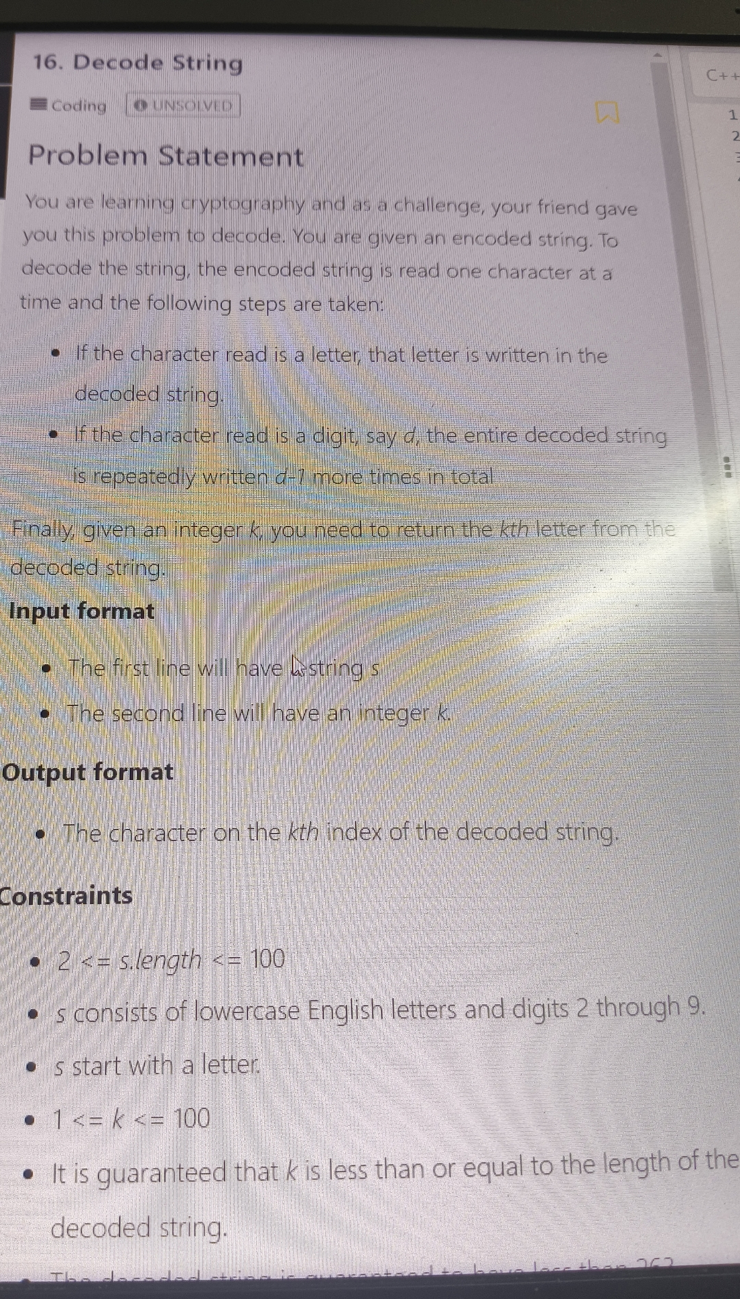 Solved Decode StringCodingUNSOIVIDProblem StatementYou are | Chegg.com