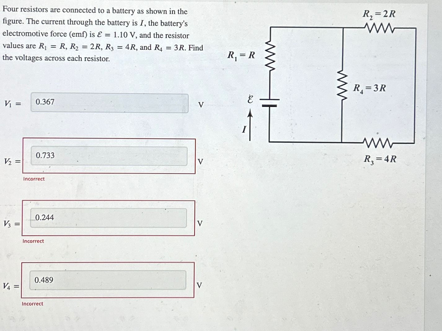 Solved Four resistors are connected to a battery as shown in | Chegg.com
