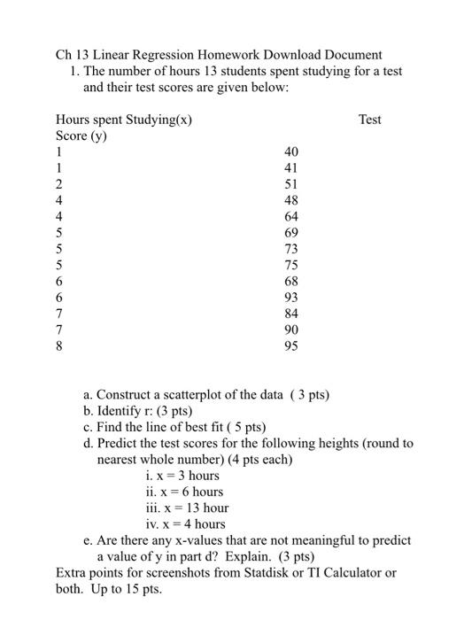 Solved Ch 13 Linear Regression Homework Download Document 1. | Chegg.com