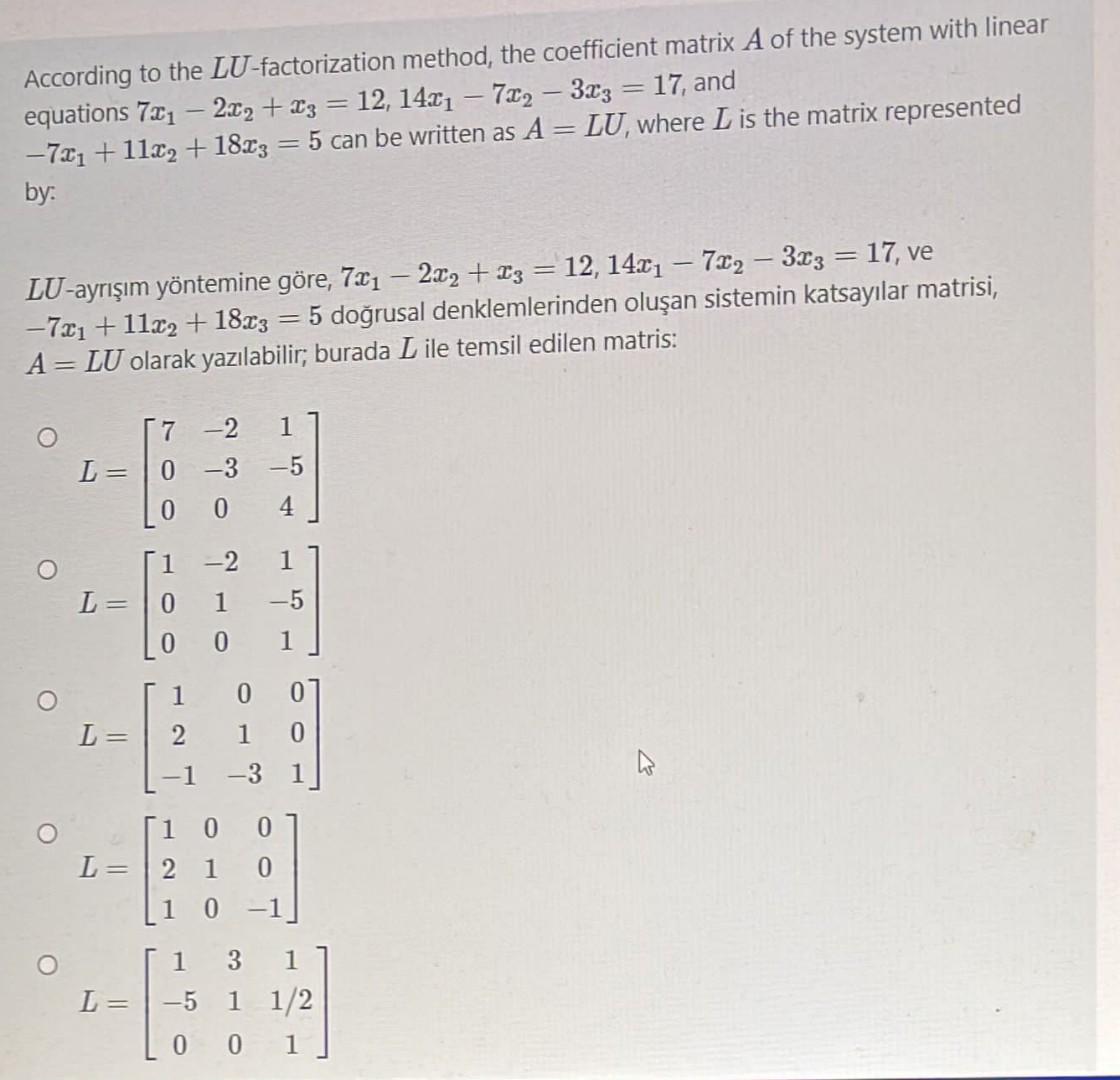 Solved According to the LU-factorization method, the | Chegg.com