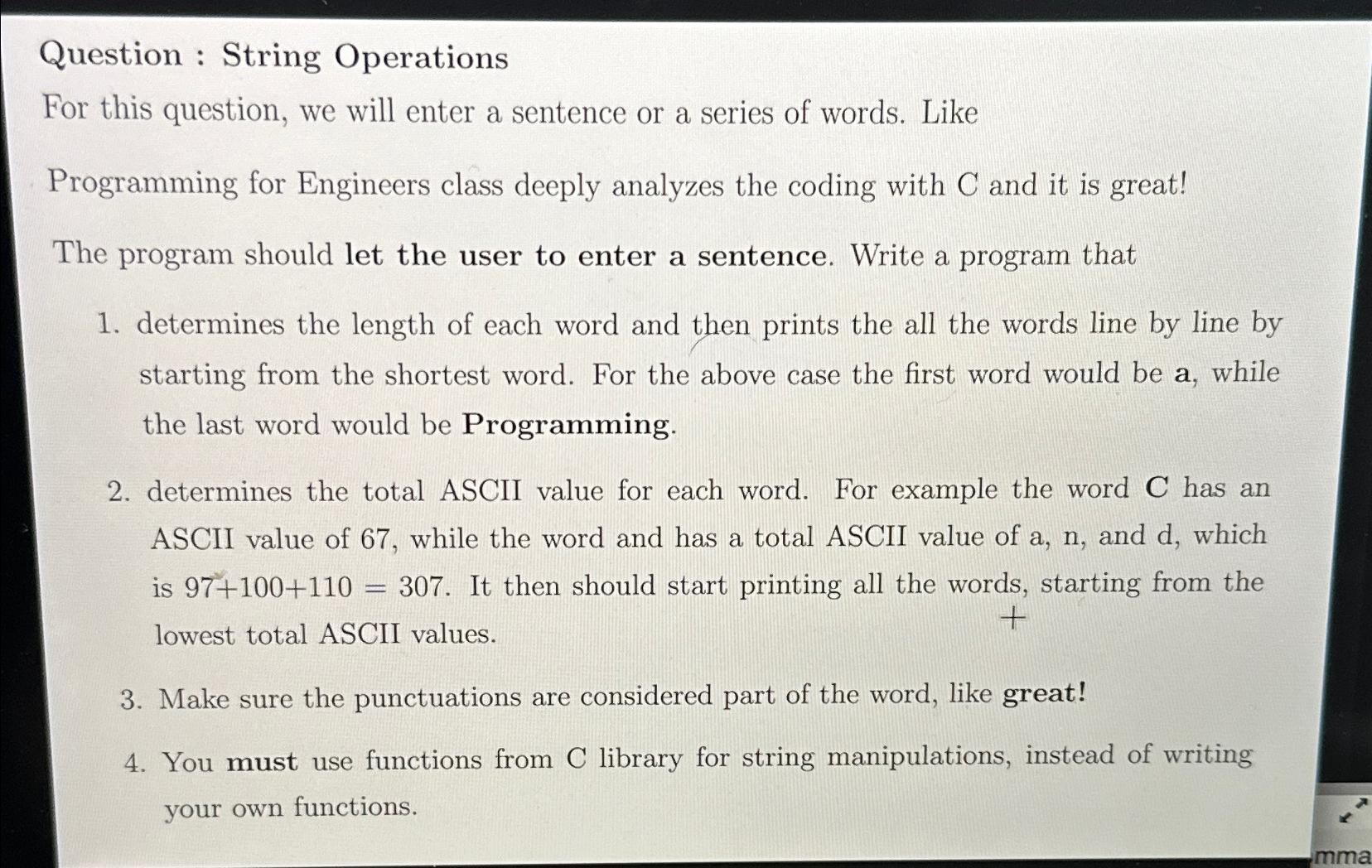 Solved Question : String OperationsFor this question, we | Chegg.com