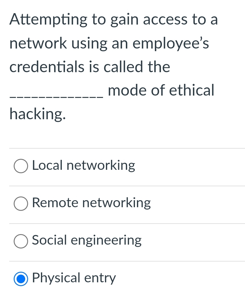 Solved Attempting to gain access to a network using an | Chegg.com