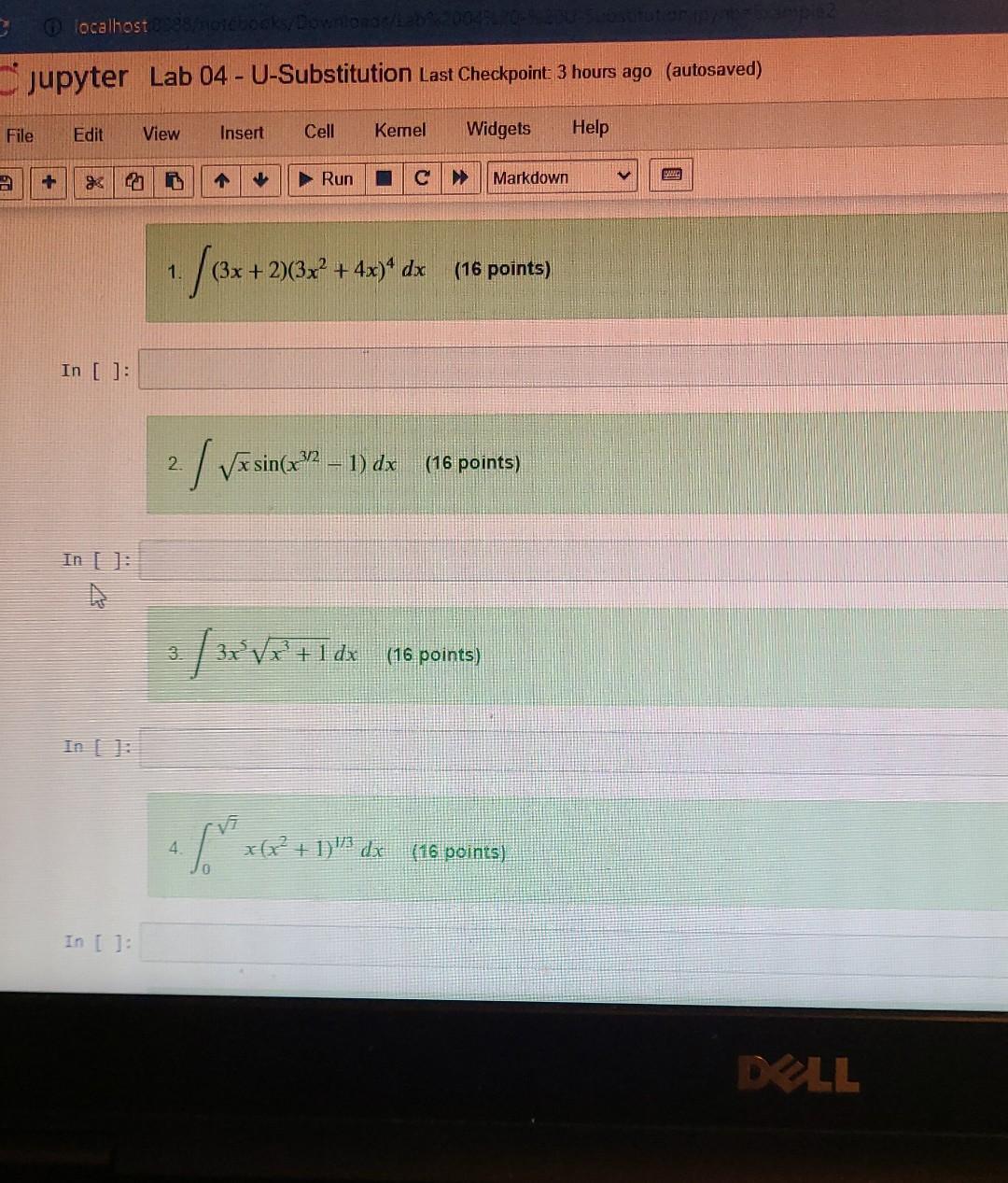 Solved localhost38 jupyter Lab 04 - U-Substitution Last | Chegg.com
