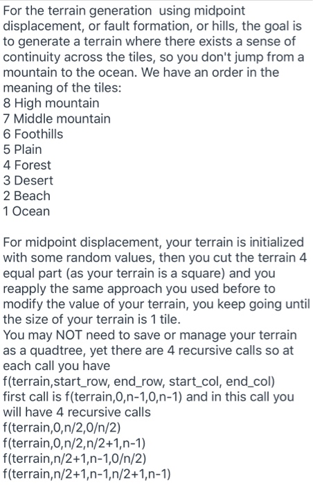 For the terrain generation using midpoint | Chegg.com