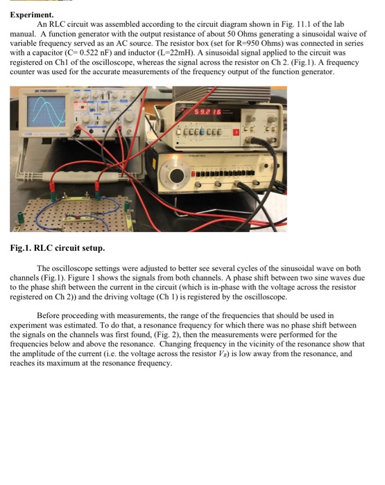Solved Experiment. An RLC circuit was assembled according to | Chegg.com