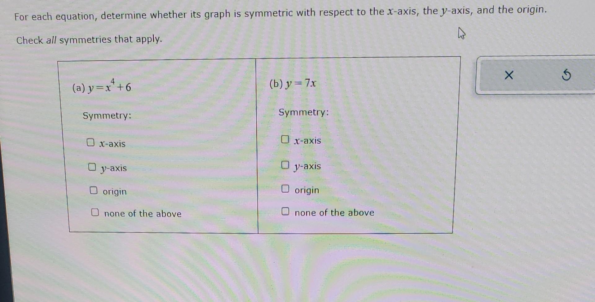 Solved For each equation, determine whether its graph is | Chegg.com