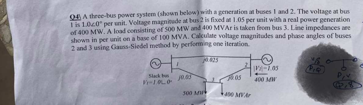 Solved O4\ ﻿A three-bus power system (shown below) ﻿with a | Chegg.com