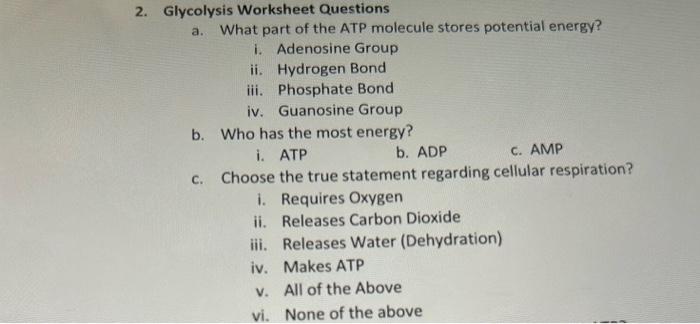 Solved Glycolysis Worksheet Questions a. What part of the | Chegg.com